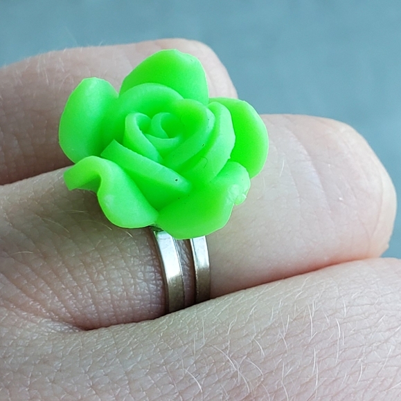 boutique | Jewelry | New Adjustable Ring Neon Green Rose | Poshmark